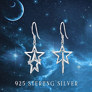 Dangle Star Earrings Sterling Silver Star Drop Earrings Interlocking Earrings Star Earrings for Women Teen