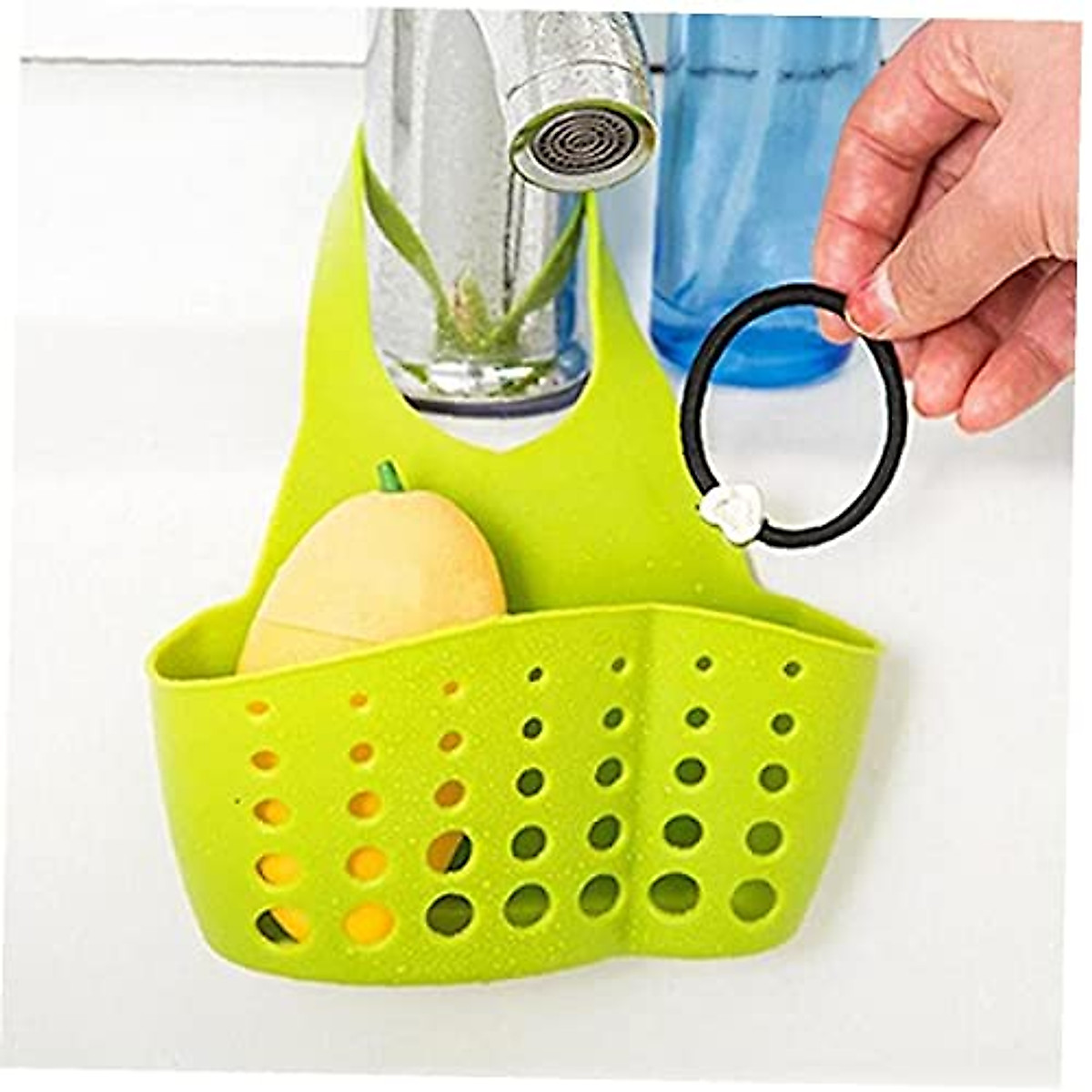 Pinicecore Kitchen Sink Sponge Holder Sink Holder Sponge Drain Rack 2 Bags Holes Tap Hanging Strainer Organizer for Brush Sponge Bathroom Holder Kitchen Holder Green