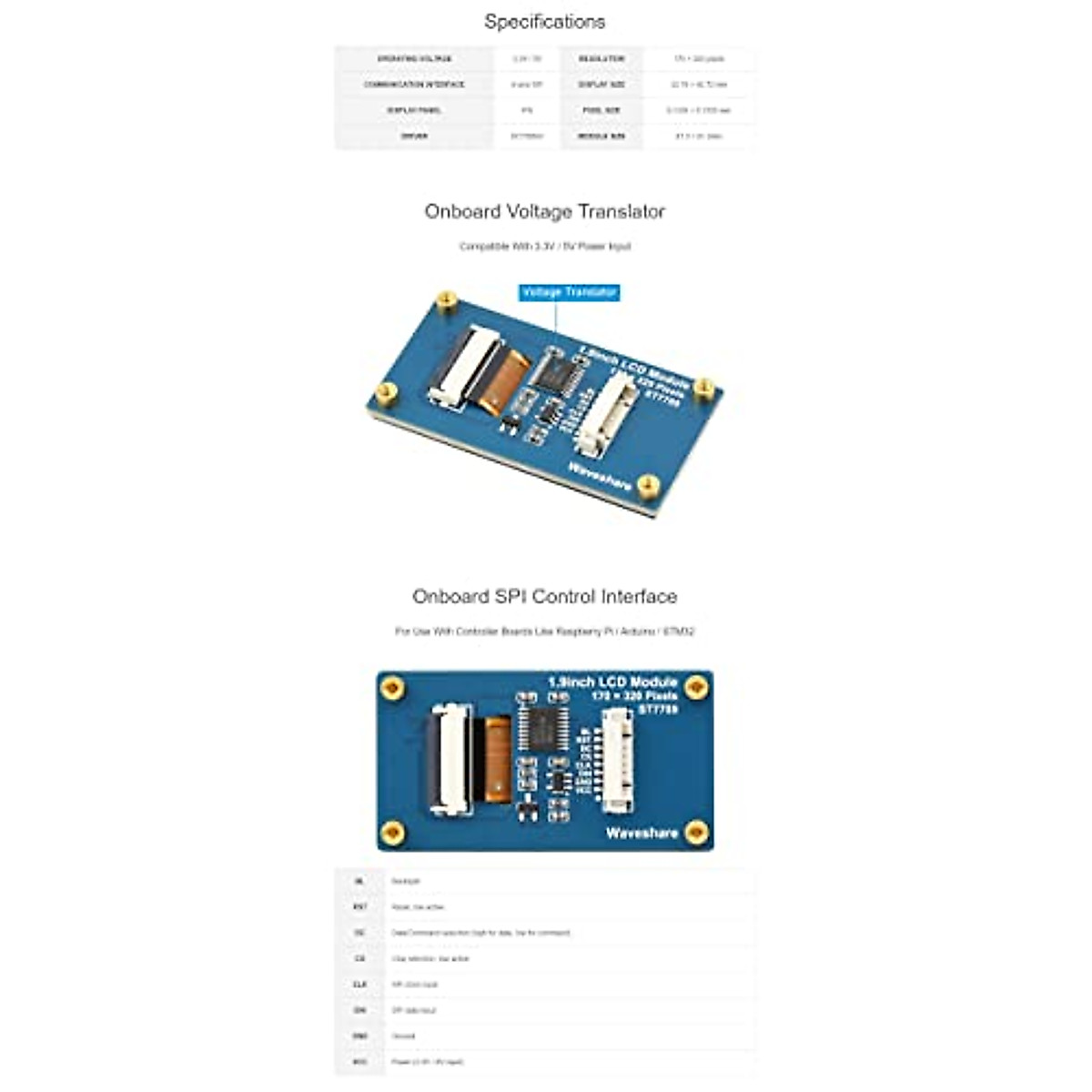 1.9inch LCD Display Module, IPS Screen, Embedded ST7789V2 Driver Chip, Using SPI Interface,170×32,262K Colors