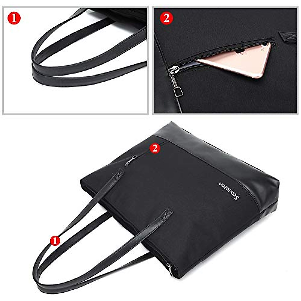 Scarleton Water Resistant Tote Bag for Women, Multi Pocket Diaper Bag, Multipurpose Casual Bag and Laptop Bag, H205501, Black