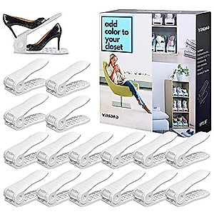 YIHATA Shoe Slots Organizer, Adjustable Shoe Stacker Storage Space Saver, Double Deck Shoe Rack Holder for Closet Organization, Thickening Quality Upgrade (16Pack, White)