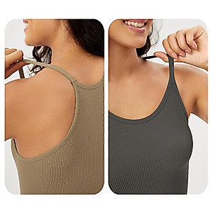 ODODOS Women's Crop 3-Pack Seamless Rib-Knit Camisole Crop Tank Tops, Mushroom Taupe Charcoal, X-Small/Small