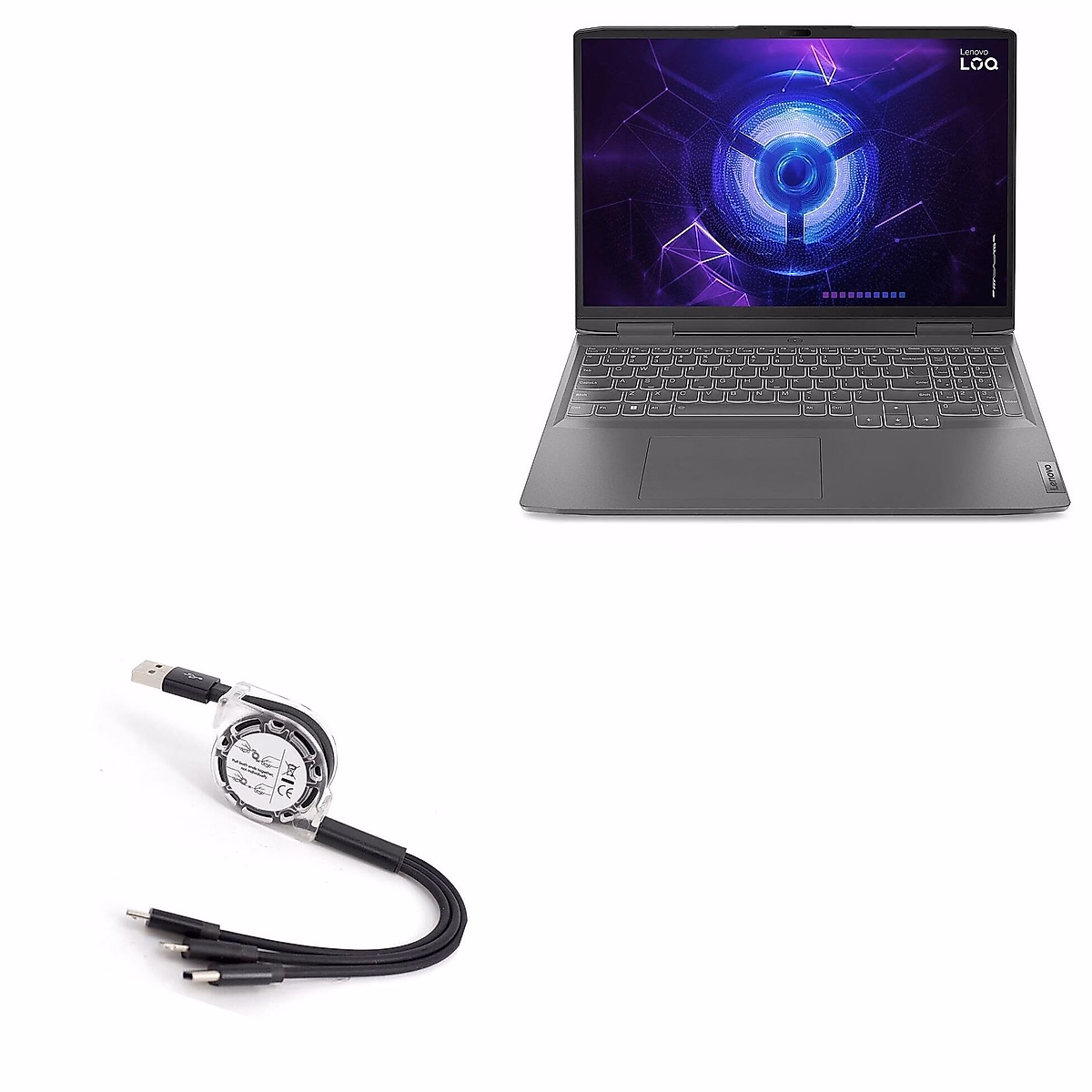 BoxWave Cable Compatible with Lenovo LOQ 16" Intel (RTX 4050) - AllCharge miniSync, Retractable, Portable USB Cable - Jet Black