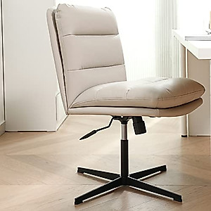 LEAGOO Mid-Back Home Office Desk Chair No Wheels, PU Padded Comfortable Armless Computer Chair Adjustable and Reclining Swivel Task Chair No Arms