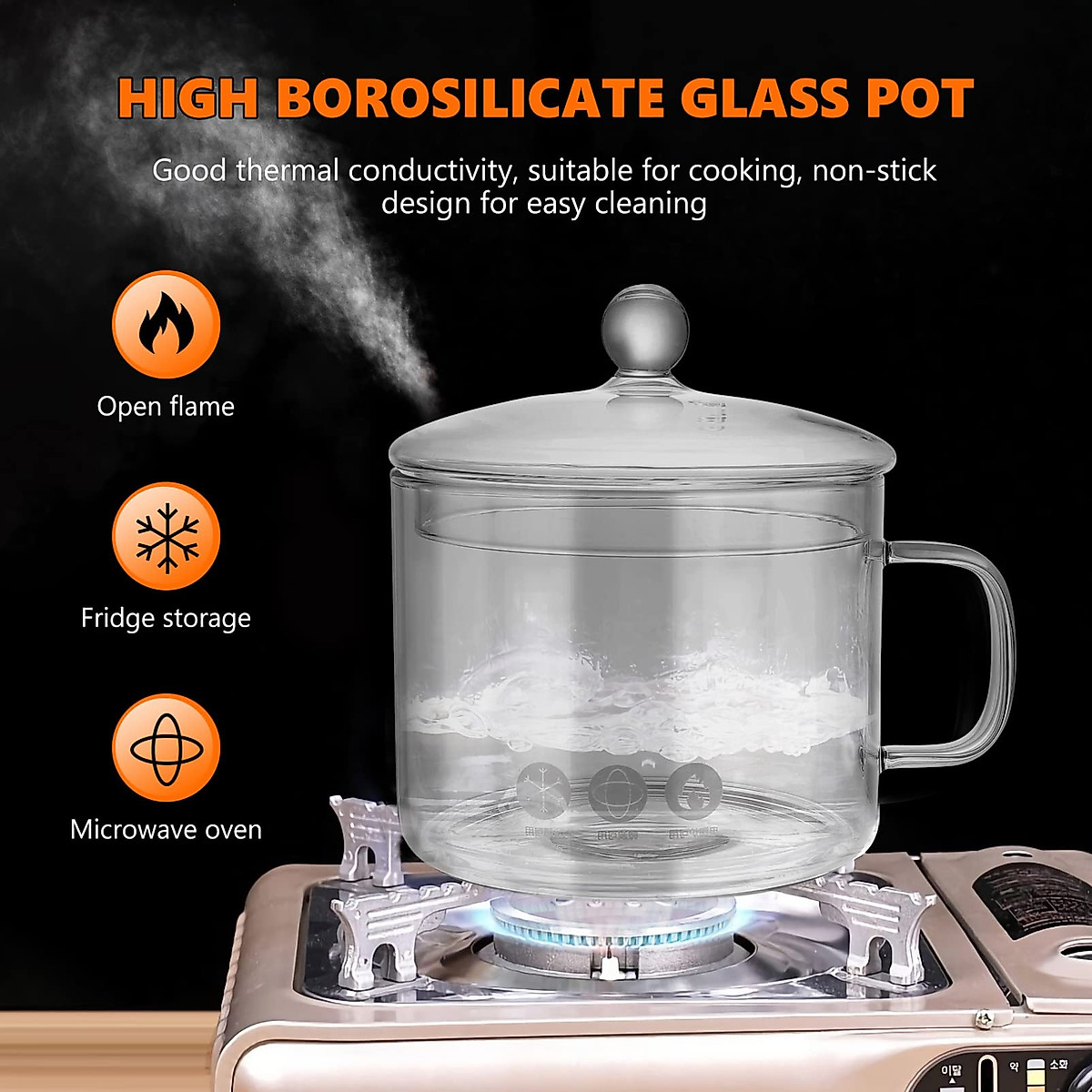 DOITOOL Glass Saucepan with Cover, Clear for Cooking on Stove, Glass Cooking Saucepan with Side Handle for Pasta Noodle, Soup, Milk, Tea (18x13x14.5cm)