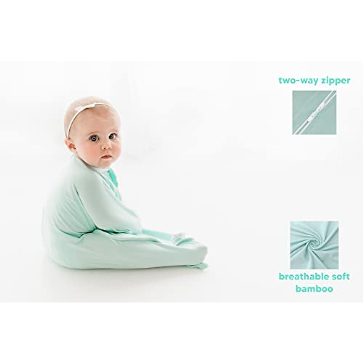 Transition Swaddle - Baby Wearable Blanket - Baby Sleep Sack with 2-Way Zipper - 95% Bamboo Viscose Fiber/5% Spandex - TOG 0.5 - Cozy Sleep Wrap designed by a pediatric (Soft Mint, Medium 6-12 Month)