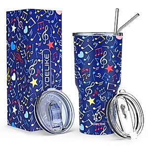 yoelike Music Note 30 oz tumbler with lid and straw, Stainless Steel, Vacuum Insulated Iced Coffee Tumbler Cup, Leak-Proof Travel Mug, Gift Box For Teacher Dad Mon Women Men Friend