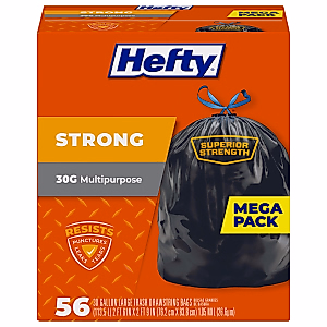 Hefty Strong Large Trash Bags, 30 Gallon, 56 Count
