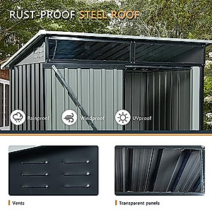 Outdoor Storage Shed 5 x 3 FT, Galvanized Metal Garden Shed with Sliding Door and Air Vents, Weather-Resistant Outdoor Storage Clearance for Backyard Patio Lawn Deck (Black)