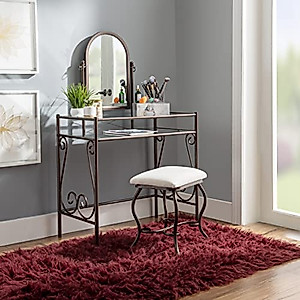 Linon Dark Metal Set Table with Upholstered Stool Clarisse Vanity, 52.4" x 31.8" x 18.3"