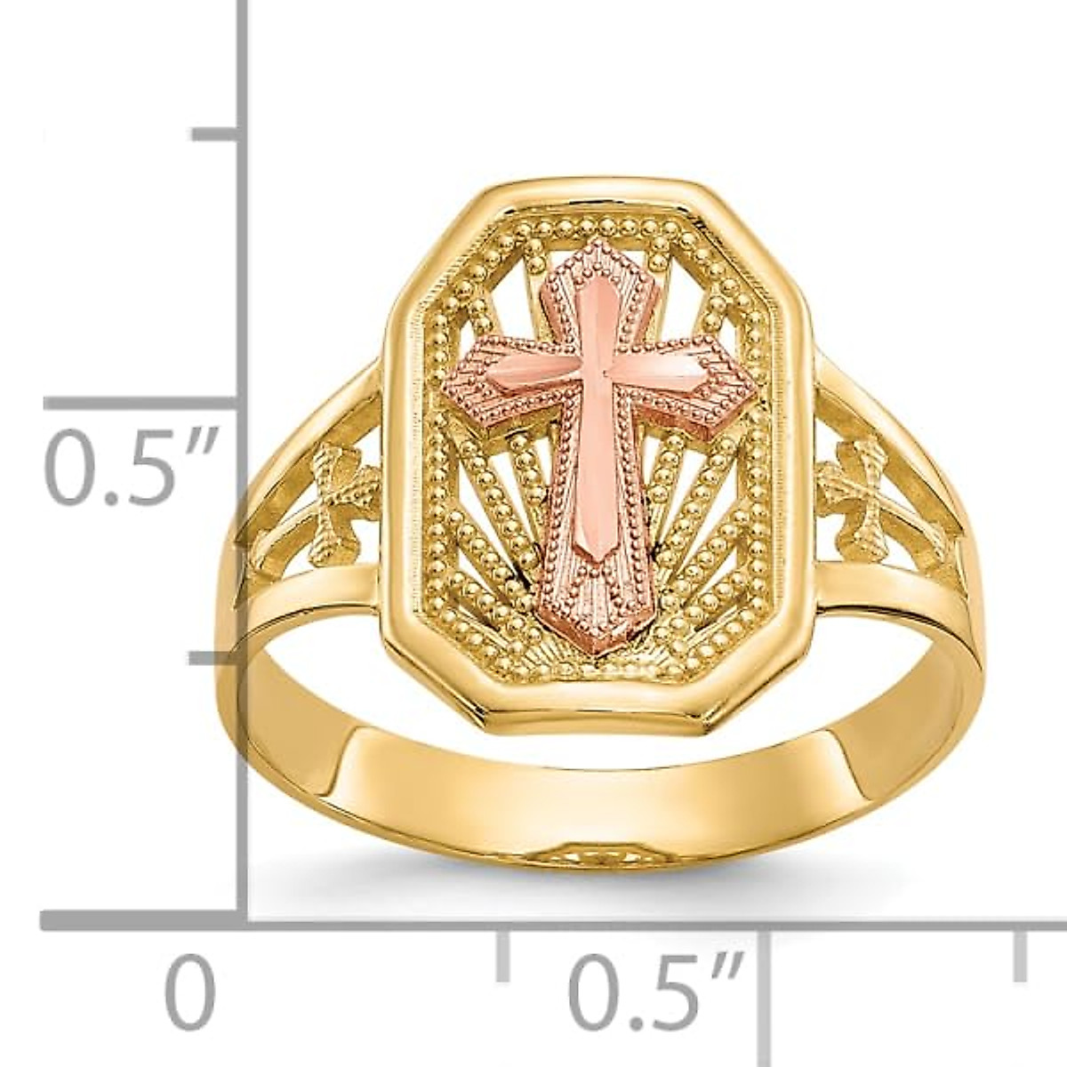IceCarats 10K Two Tone Gold Antique Filigree Holy Cross Ring Christian Religious Band Size 6