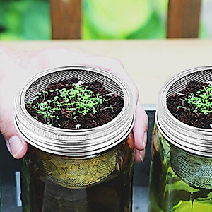 10pcs Mason Jar Sprouting Lids, Stainless Steel Screen Lids Sprouting Lids for 86mm Wide Mouth Mason Jar Seed Sprouting Jar Lids for Growing Bean Broccoli Alfalfa Seeds