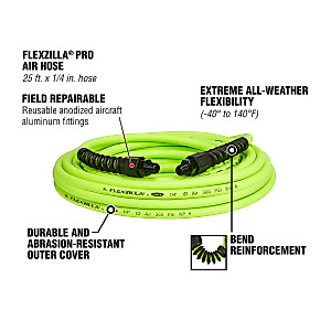Flexzilla Pro Air Hose, 1/4 in. x 25 ft., Heavy Duty, Lightweight, Hybrid, ZillaGreen - HFZP1425YW2
