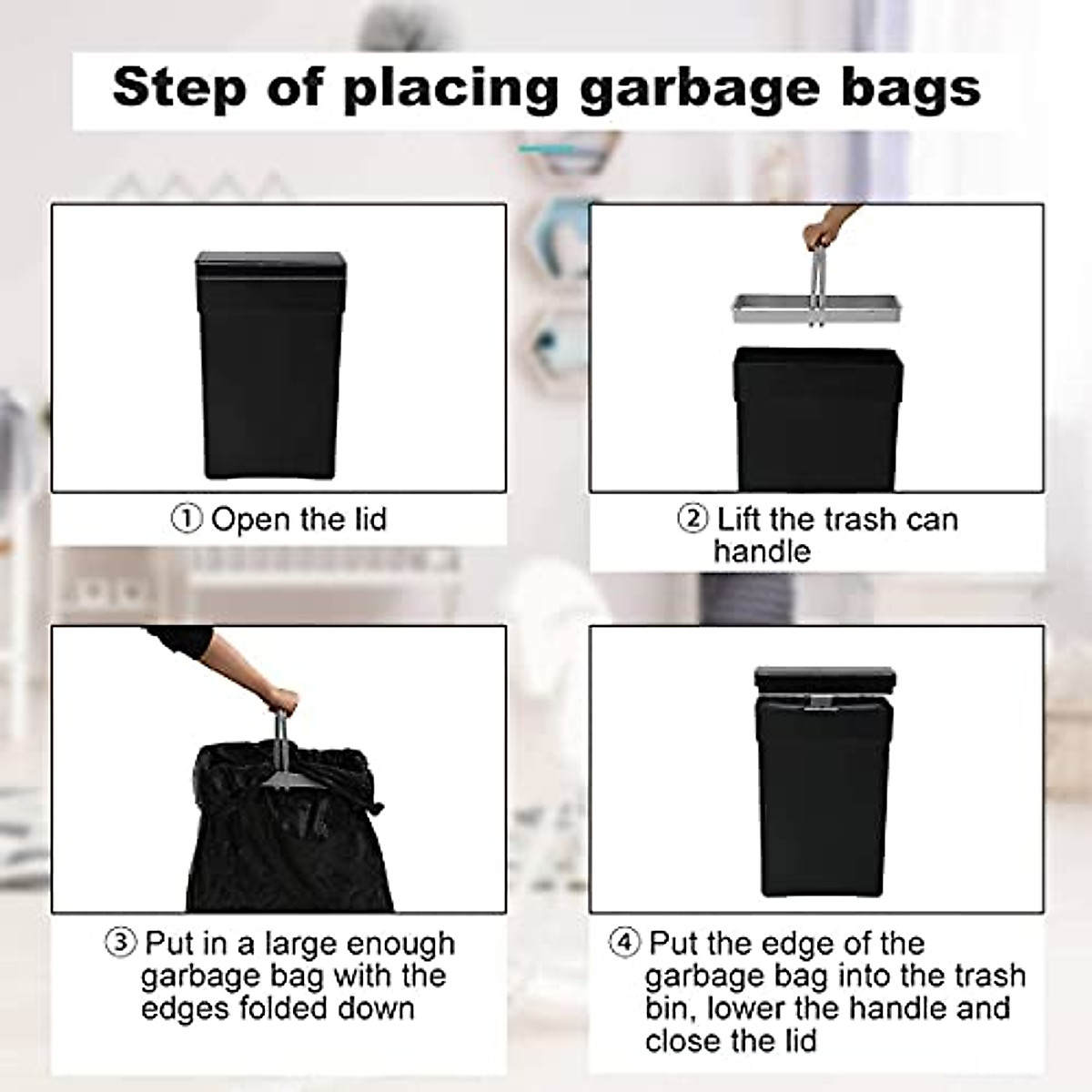 Kitchen Trash Can 2 Pack 13 Gallon Automatic Trash Cans Stainless Steel Trash Can Bathroom Touch Free Trash Can Anti-Fingerprint Trash Can for Bathroom, Powder Room, Bedroom,Black