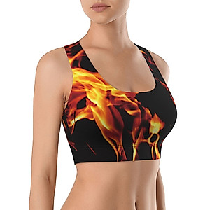 Besbapes Women Fire Flame Black Racerback Bras Padded Sports Bra Fitness Workout Running Shirts Yoga Tank Top