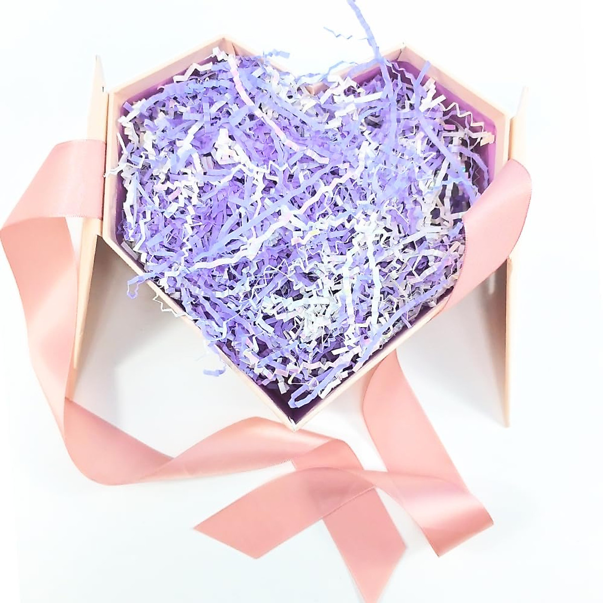 Amsthow Crinkle Cut Paper Gift Wrap Box Filler 1/2 LB Diamond White and Purple Shred Basket Raffia Grass Stuffing Raffia Grass for Christmas Decoration(Diamond White and Purple)