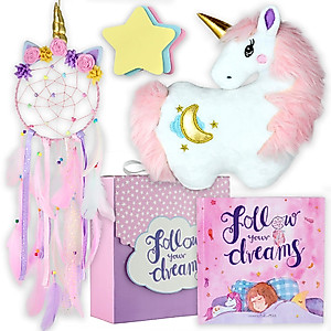 Tickle & Main Follow Your Dreams Unicorn Pillow Gift Set, Unicorn Plush, Dream Catcher for Girls Ages 4-9 Years
