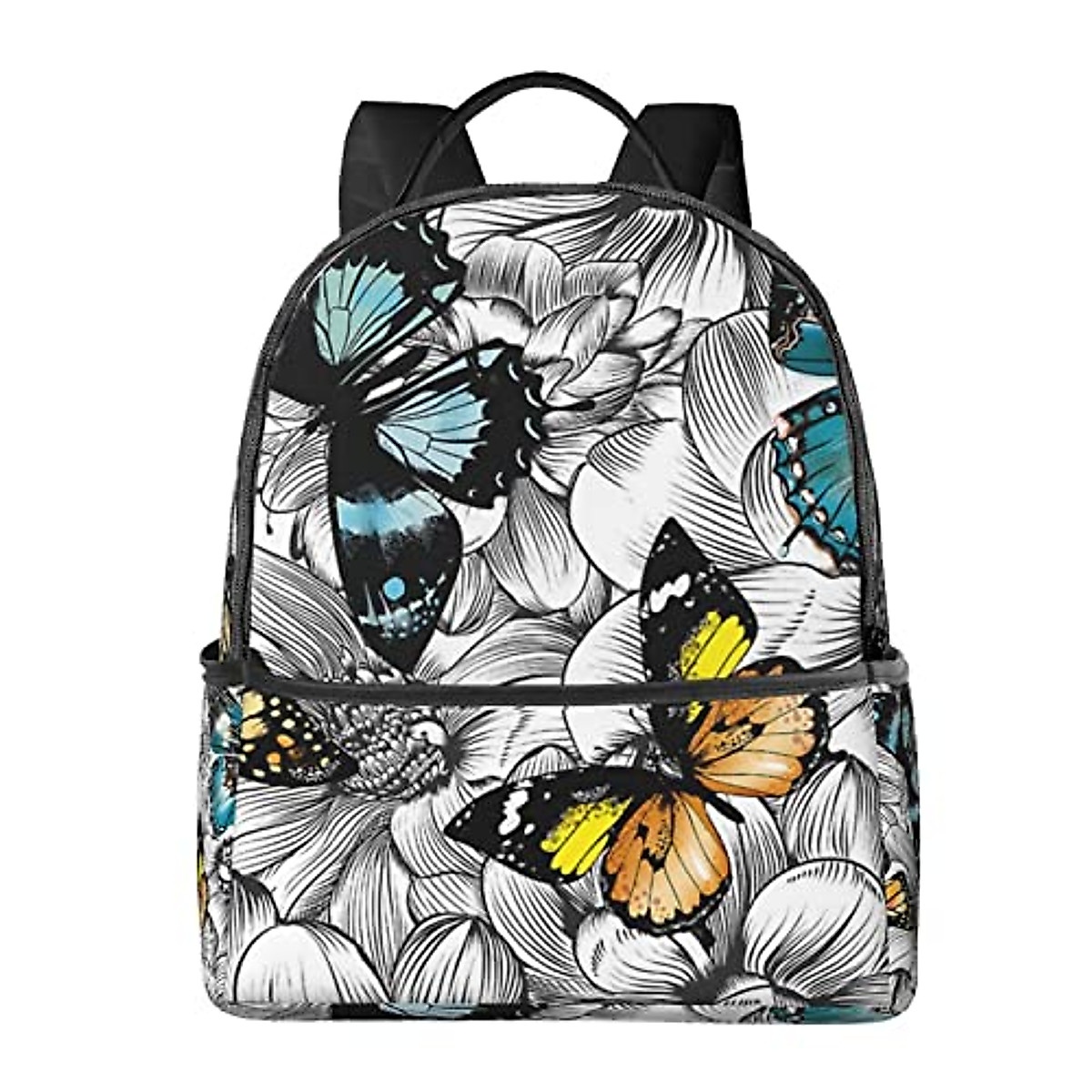 OPSREY Purple Butterflies Floral Print Backpack Laptop Bag Multiple Pockets Casual Travel Shoulder Bag For Men Women