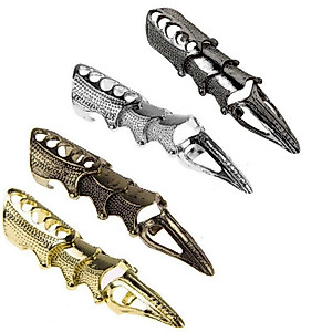 DEBOTTY Punk Finger Claws Rings Set for Women Men Gold Black Silver Bronze Knuckle Full Finger Ring Punk Gothic Ring (4pcs Silver+Black+Gold+Bronze)