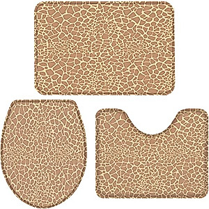 Apular Fashion 3 Piece Bath Rugs Set Yellow Giraffe Skin Illustration Non Slip Ultra Soft Bathroom Accessories Mats, U Shape Mat and Toilet Lid Cover Mat Bath Mats