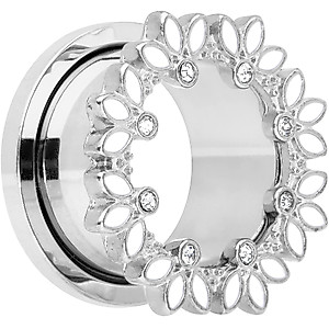 Body Candy 2Pc Womens 316L Steel White Leaves 5/8" Double Flare Screw Fit Tunnel Plug Ear Plug Gauges Set