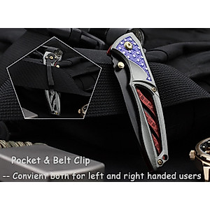 Carimee Pocket Knife 3“, Aluminum Handle, Small Folding Knife with Clip, Gentlemen Knife, Grey Anodized, Black Ti-Coated D2 Blade