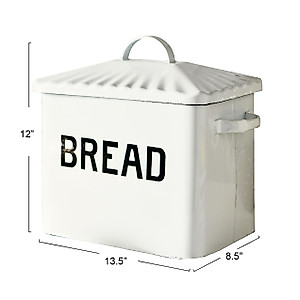 Creative Co-Op Farmhouse Enameled Metal Bread Box with "Bread" Message, White