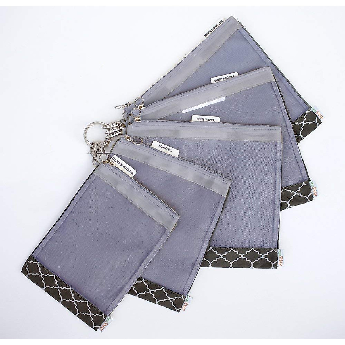 sugarSNAP Diaper Bag Organizer Files | Set of 5 Mesh Inserts | Black + Gray