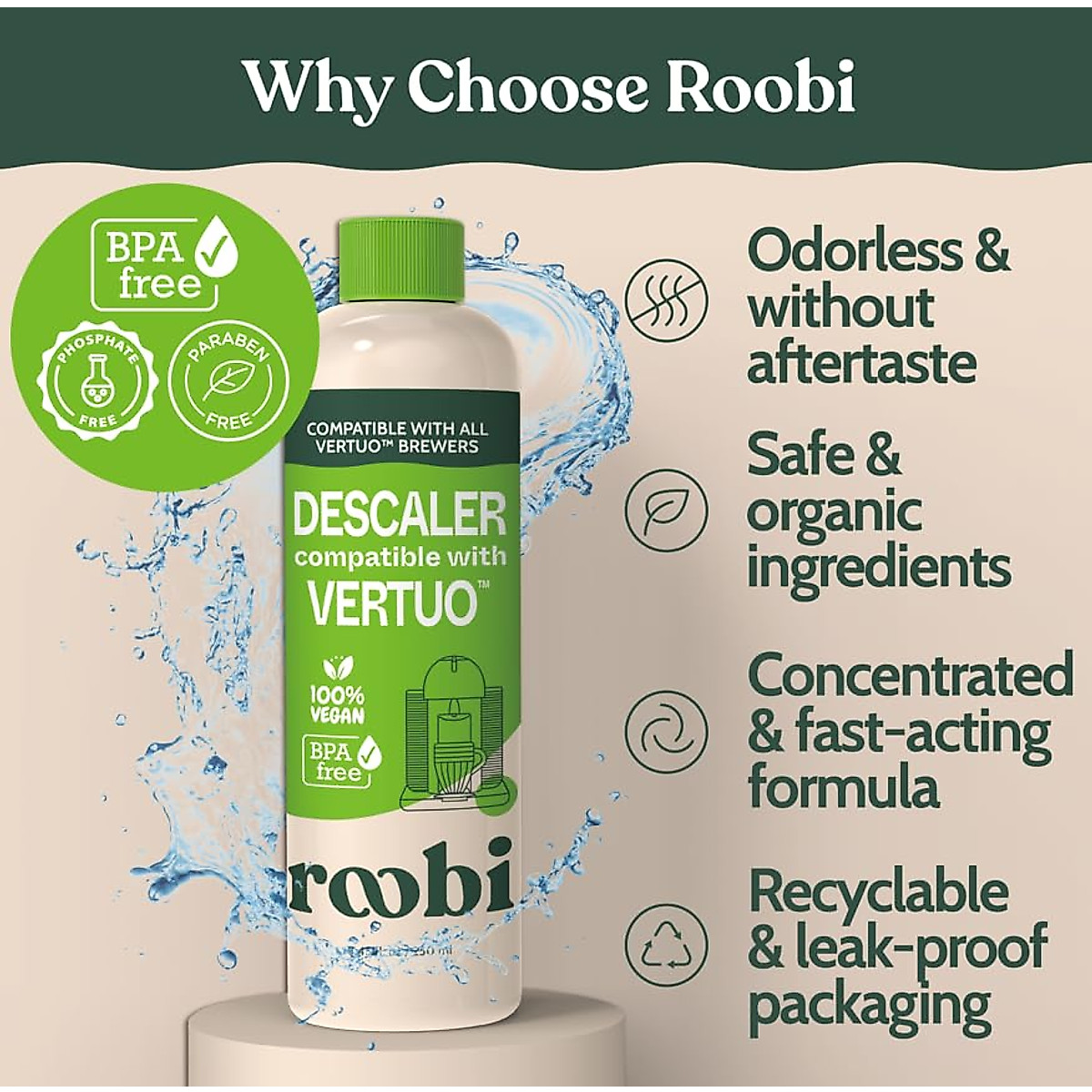 Nespresso Vertuo Compatible Descaling Solution. Eco-Friendly Formula to Clean & Descale Your Nespresso Vertuoline Machine. 2 Uses per Bottle, 2 Pack. Carbon Neutral Vertuo Descaling Kit.