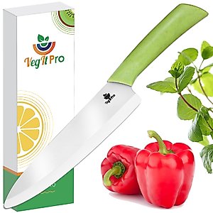 VegItPro 8" Ceramic Knife + Vegetable Cutting Knives + Ceramic Paring Knife + Sharp Knife + Vegetable Knife + Lettuce Knife + Blade Covers Included