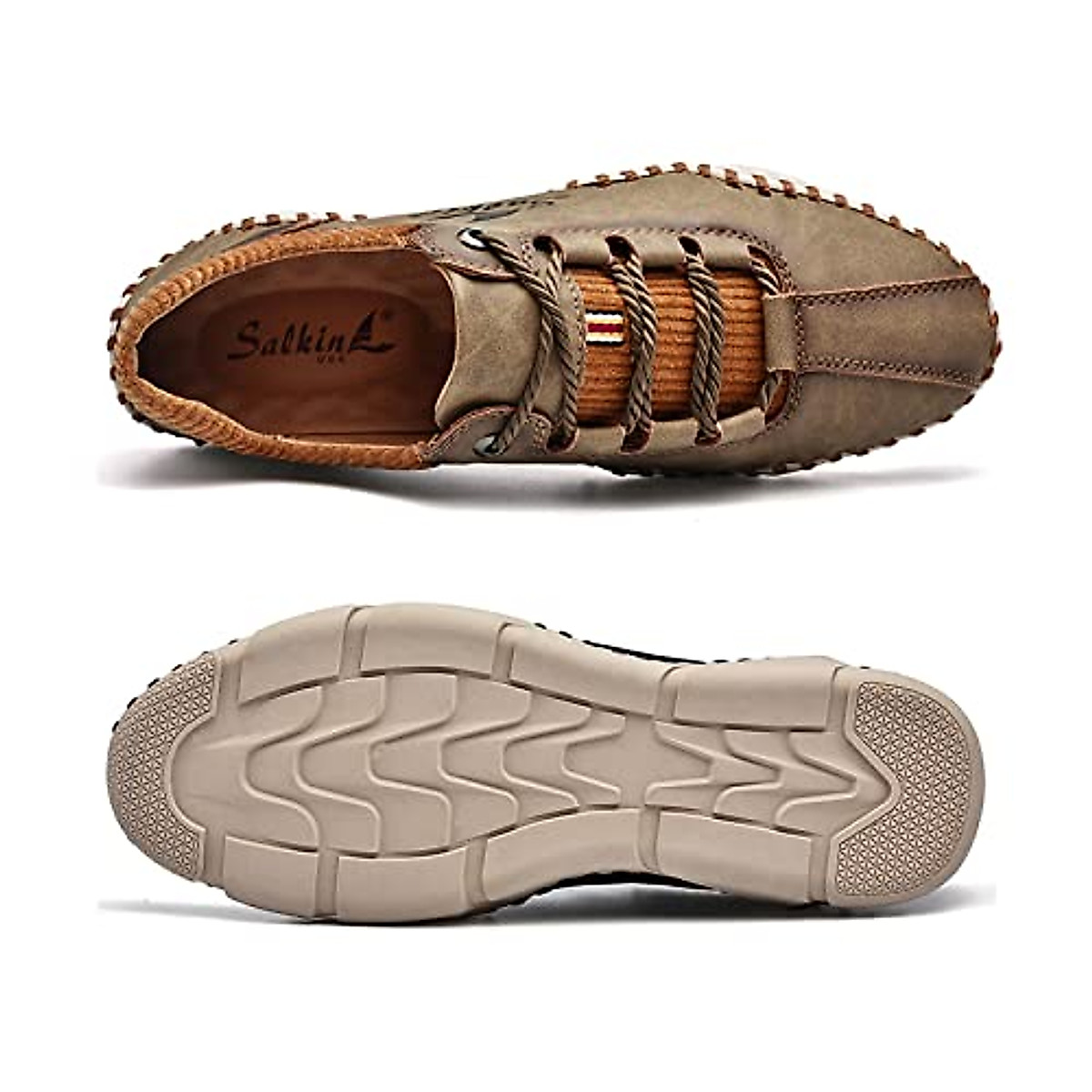 Dacomfy Mens Casual Shoes Fashion Sneakers Leather Oxfords Work Shoe Lightweight Walking Shoes Slip on Sneaker for Men Khaki Size 11