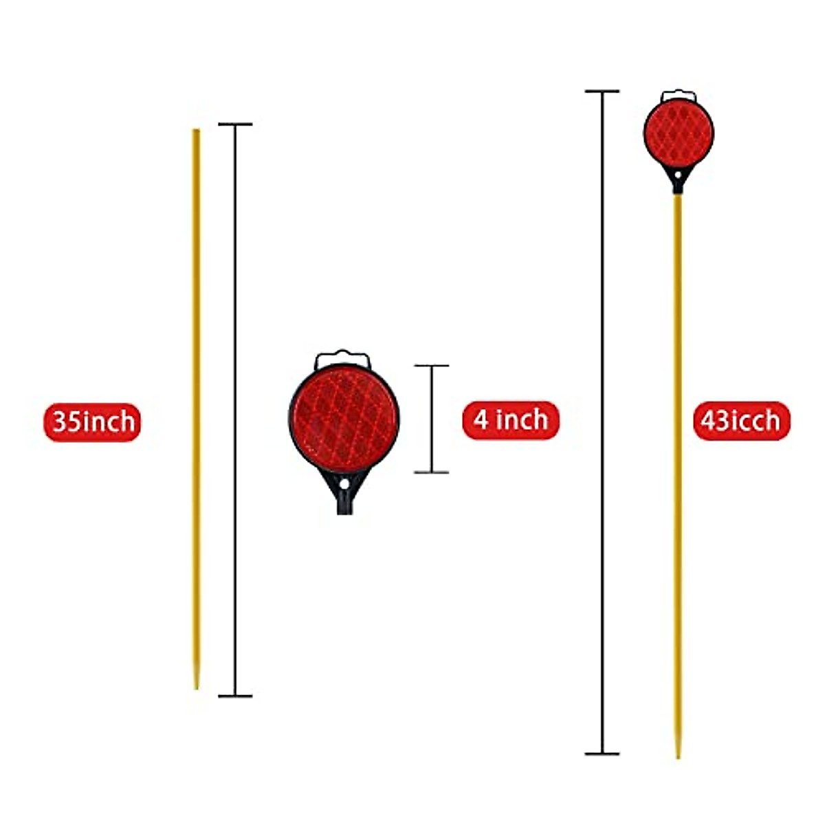 Orange Driveway Reflectors, Reflective Driveway Markers, 2-Way reflector,Snow Markers for Driveway 43 Inch Fiberglass Rod(Pack of 8)