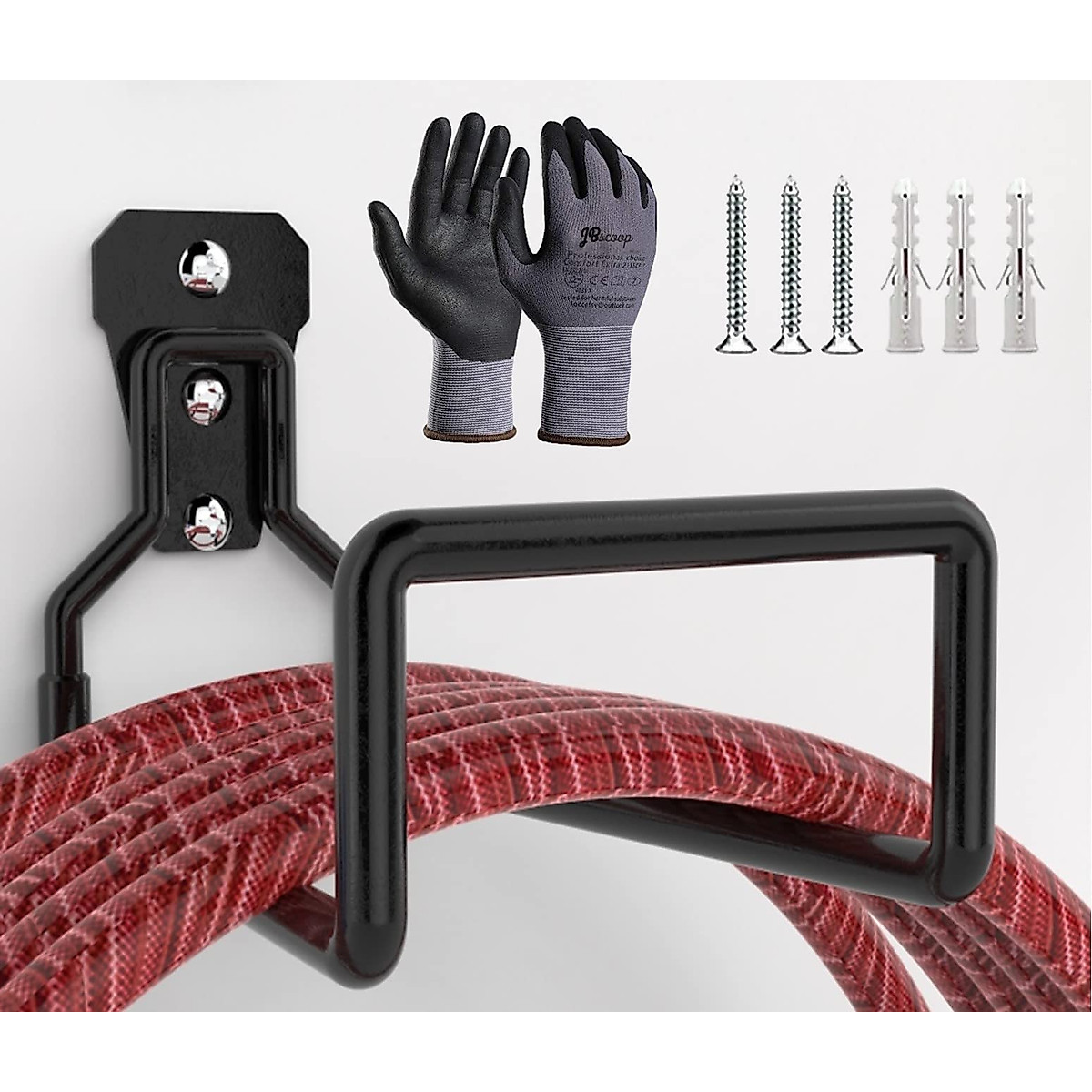JBscoop Garden Hose Holder - Heavy Duty Hose Hanger, Wall Mounted Water Hose Holder for Outdoor/Indoor Use in Yard, Metal Durable Hose Hooks, Ideal for Water Hose Storage