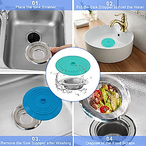 V-TOP Sink Strainer Stopper 4 Pack, Universal Silicone Kitchen Sink Drain Strainer Cover Plug Stopper Kit, 4.5 Inch Stainless Steel Sink Filter Strainer, Food Catcher for Kitchen Sink