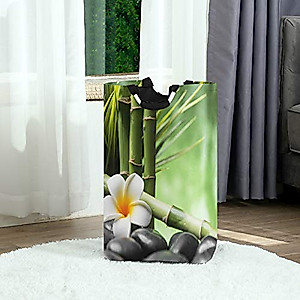 ALAZA Hipster Zen Basalt Stones Bamboo Large Laundry Basket, Collapsible Oxford Fabric Laundry Hamper, Foldable Clothes Tote Bag, Bin Storage Organizer with Handles