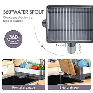 TOOLF Dish Drying Rack, 2-Tier Dish Rack with Large Capacity, Multifunctional Dish Drainer with Drainboard, Rustproof & Durable with 360° Drainboard Set with Cutting Board Rack, Tool-Free Installation