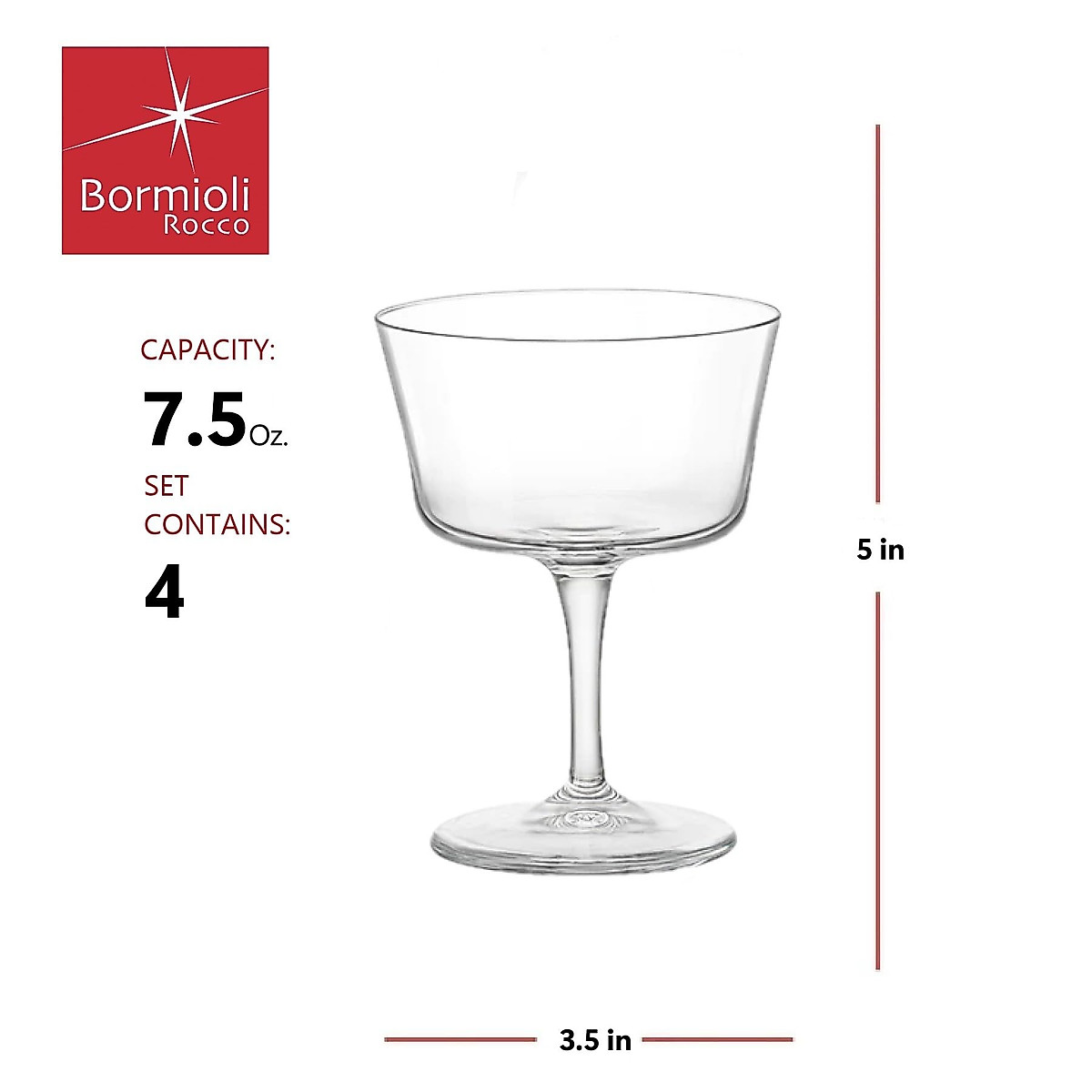Bormioli Rocco Novecento Stemware Fizz Glass, Set of 4, 4 Count (Pack of 1), Clear