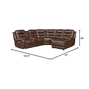 Lexicon Noura Modular Reclining Sectional Sofa, Right Chaise and Left Recliner (Power), Brown