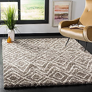 SAFAVIEH Hudson Shag Collection Accent Rug - 4' x 6', Grey & Ivory, Moroccan Design, Non-Shedding & Easy Care, 2-inch Thick Ideal for High Traffic Areas in Entryway, Living Room, Bedroom (SGH332B)