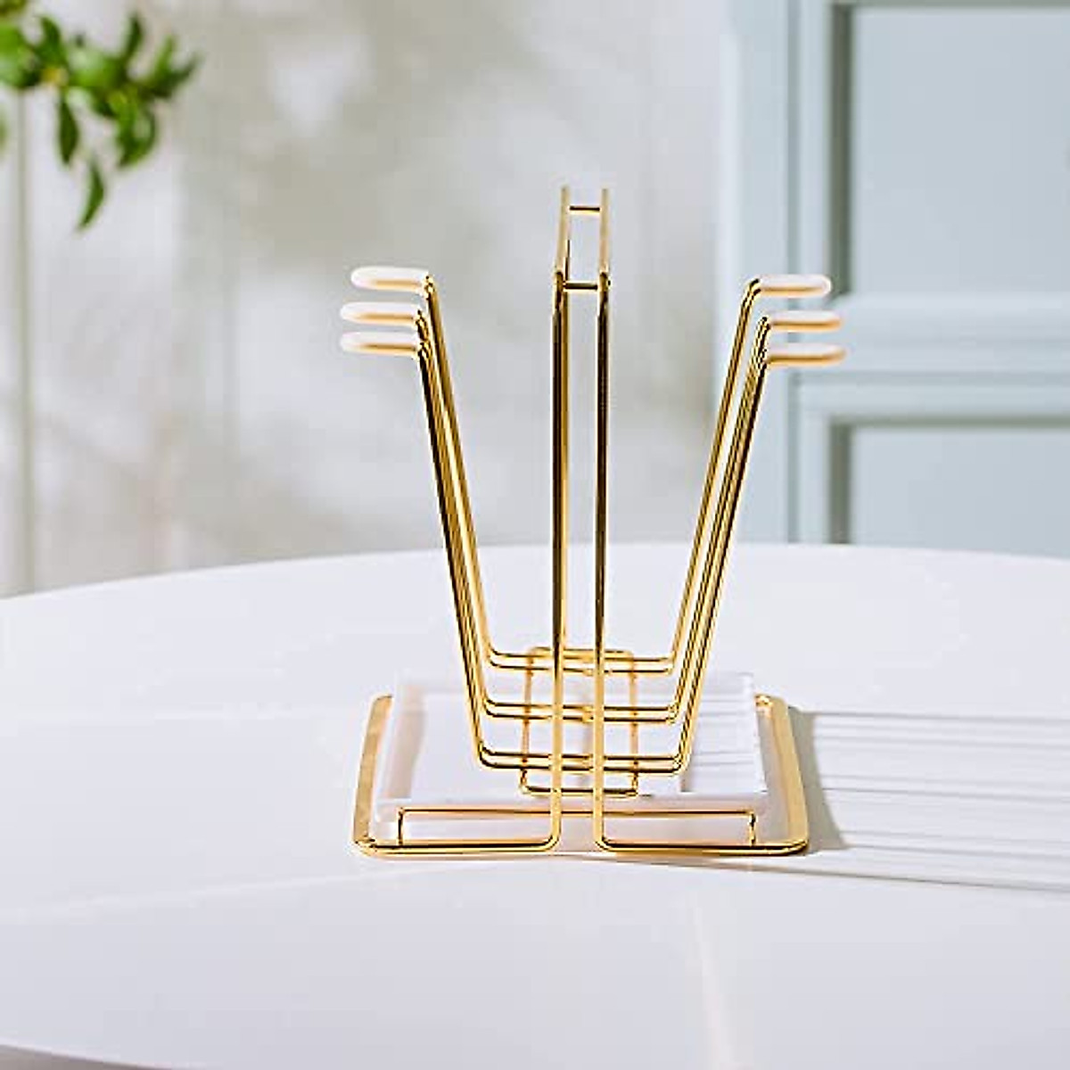 YISMAN Metal Cup Drying Rack with 6 Hooks, Bottle Drying Rack with Drain Tray,Coffee Mug Holder,Mug Organizer Golden