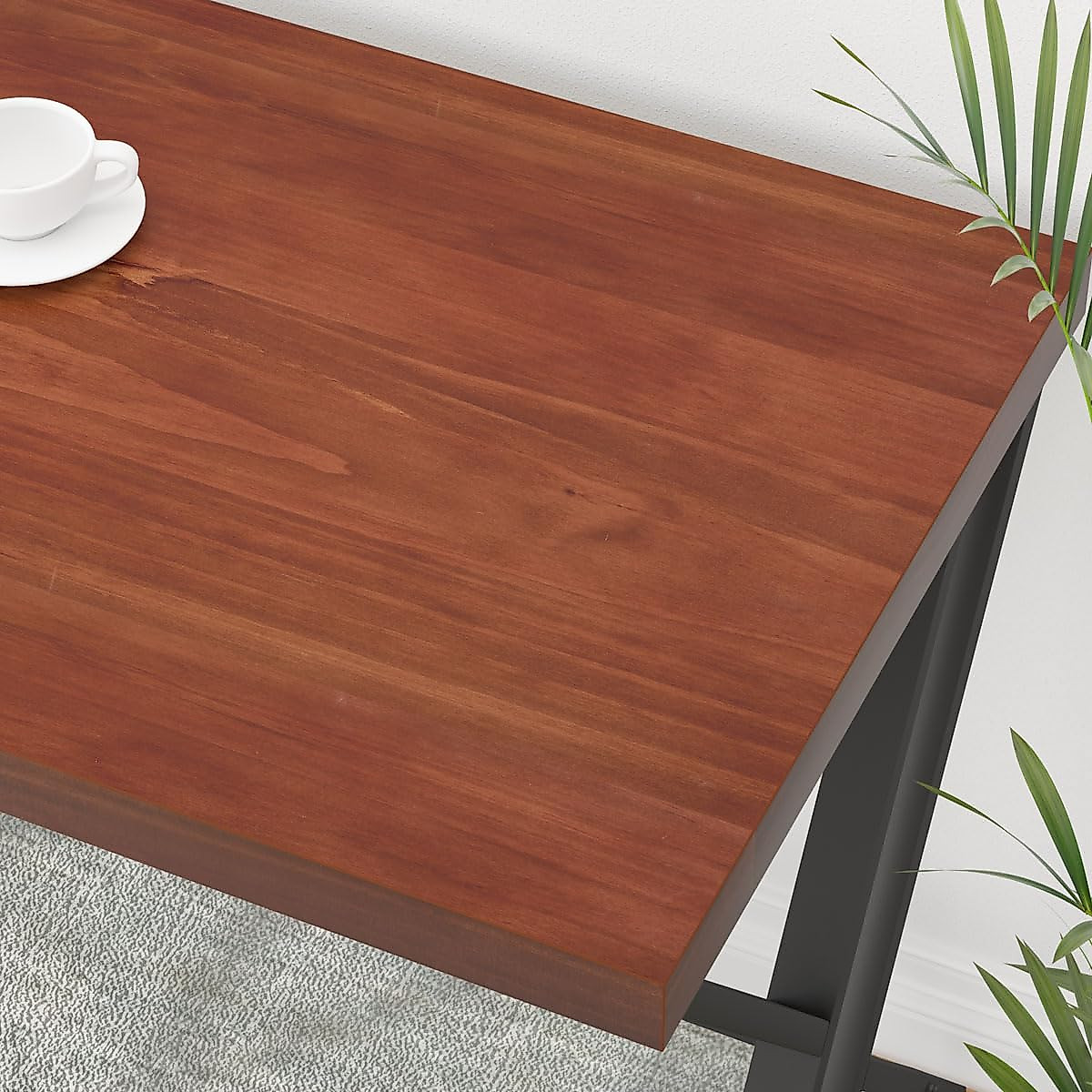 FurniChoi Solid Wood Computer Desk, Farmhouse Natural Wood Executive Office Desk, Industrial Writing Desk for Study and Work, Real Wood and Metal Computer Table for Bedroom Living room, Brown, 55 Inch