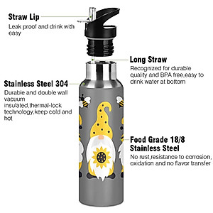 Bee Gnomes Leak Free Insulated Bottles with Handle 32 oz Vaccuum Bottle with Straw Lid Thermal Bottle for Hiking Camping Cycling BAP-Free