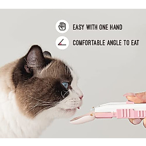 ADDY & PLUSY PHERMES ONECHU Sliding Cat Strip Squeeze Spoon Paste Cat Snack, Liquid Snack/Cat Strip Spoon Pet Snack Spoon (Pink)