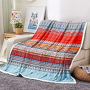 Colorful Stripe Boho Mandala Blanket for All Seasons Bohemia Microfiber Fleece Throw Blanket Soft Lightweight Bedding for Bed Sofa Couch 50"×60"