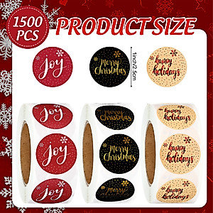 1500 Pieces Joy Christmas Stickers for Envelopes Self-Adhesive Merry Christmas Sticker 1 Inch Round Happy Holiday Package Stickers Xmas Seal Labels Christmas Stickers Gift Wrapping Cards Decoration