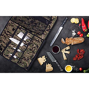 Dalstrong - Ballistic Series Knife Roll - Premium Ballistic Nylon & Top Grain Leather Roll Bag - 22 Knife Slots - Interior and Rear Zippered Pockets - Blade Travel Storage/Case (Digital Camouflage)