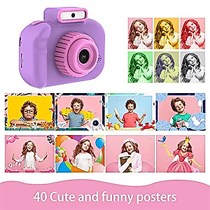 Leutsin Upgrade Kids Selfie Camera,Digital Camera for Kids Toy Gift, 4800 W Front and Rear 1080P HD Children's Digital Camera, Video and Games, with Flashlight, 800mah Battery (Purple)
