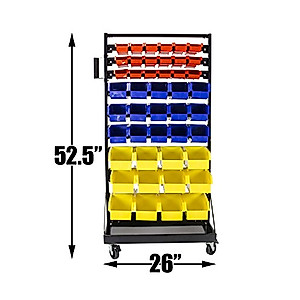 Steel Dragon Tools® TLPB05 90 Parts Bin Shelving Storage Organizer with Locking Wheels for Shop Garage and Home