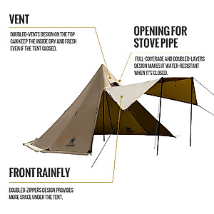 OneTigris Northgaze 2~4 Person Lightweight Hot Tent with Stove Jack,5.3lb, 4 Season Waterproof Lightweight Wind-Resistant for Camping Backpacking Hiking Hunting Fishing (Coyote Brown)