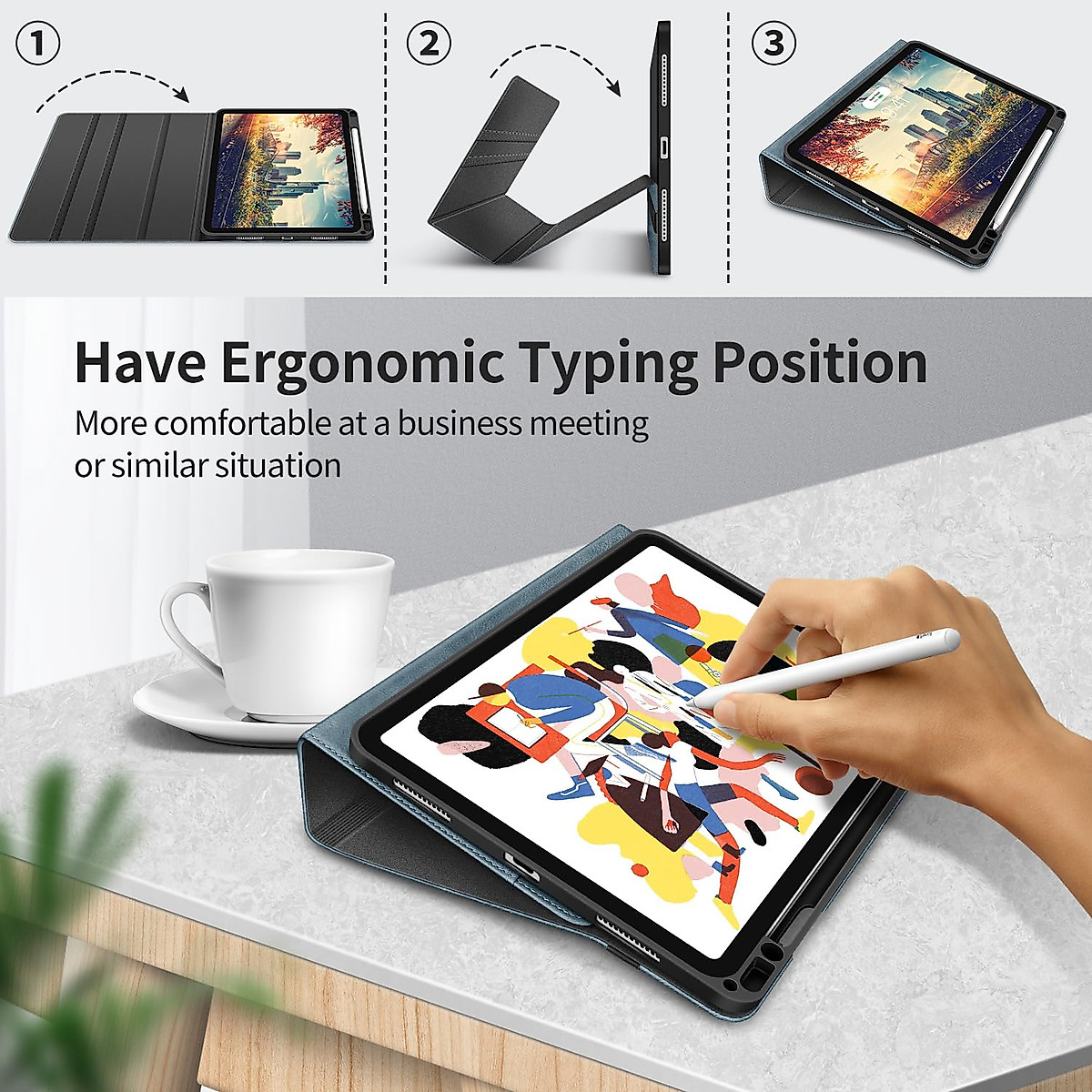 H HOLIMET Case for iPad Air 11 inch 2024 (M2)/iPad Air 4th/5th Generation 10.9-inch with Pencil Holder Pocket Typing Angle Auto Sleep/Wake Muti-Stand Vegan Leather